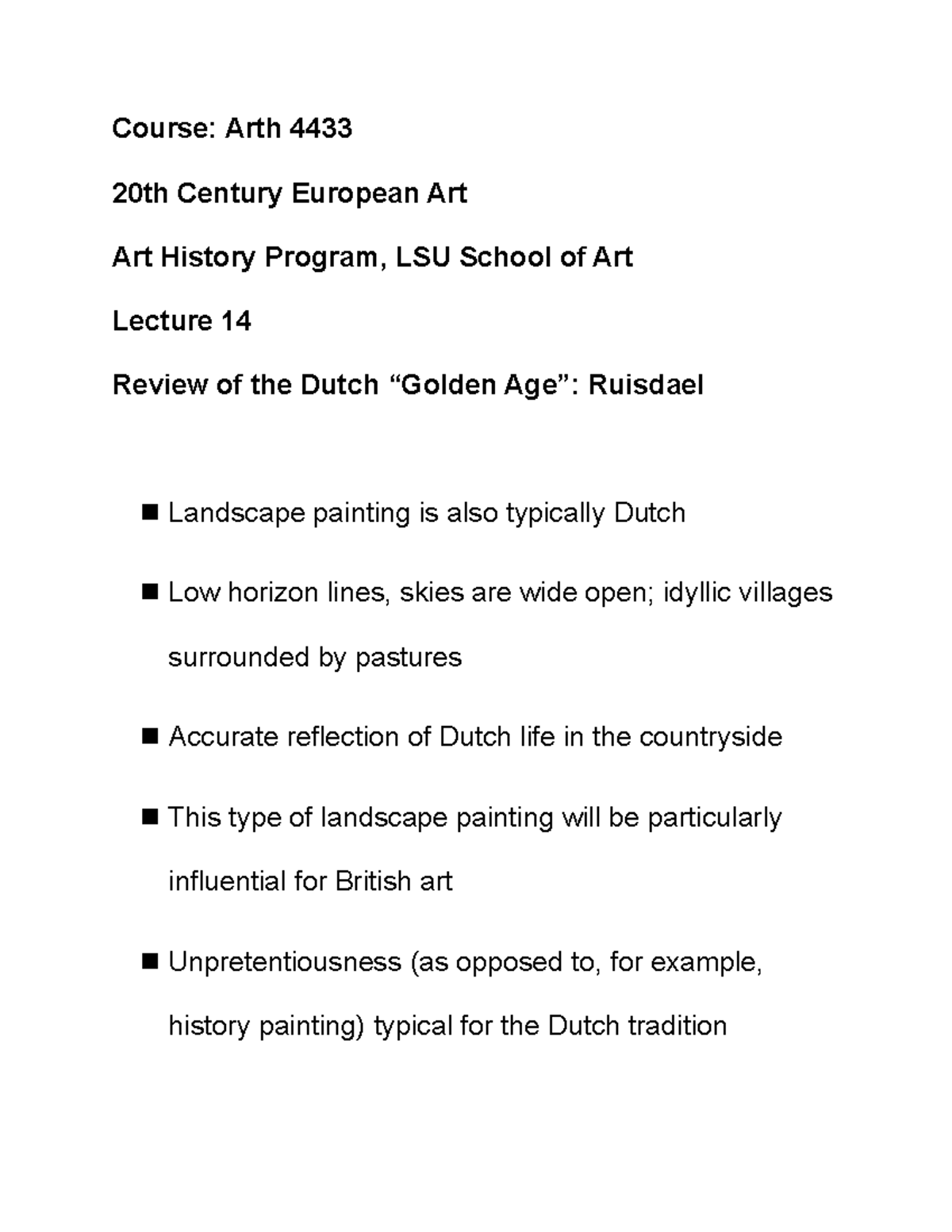 “Golden Age” - notes - Course: Arth 4433 20th Century European Art Art ...