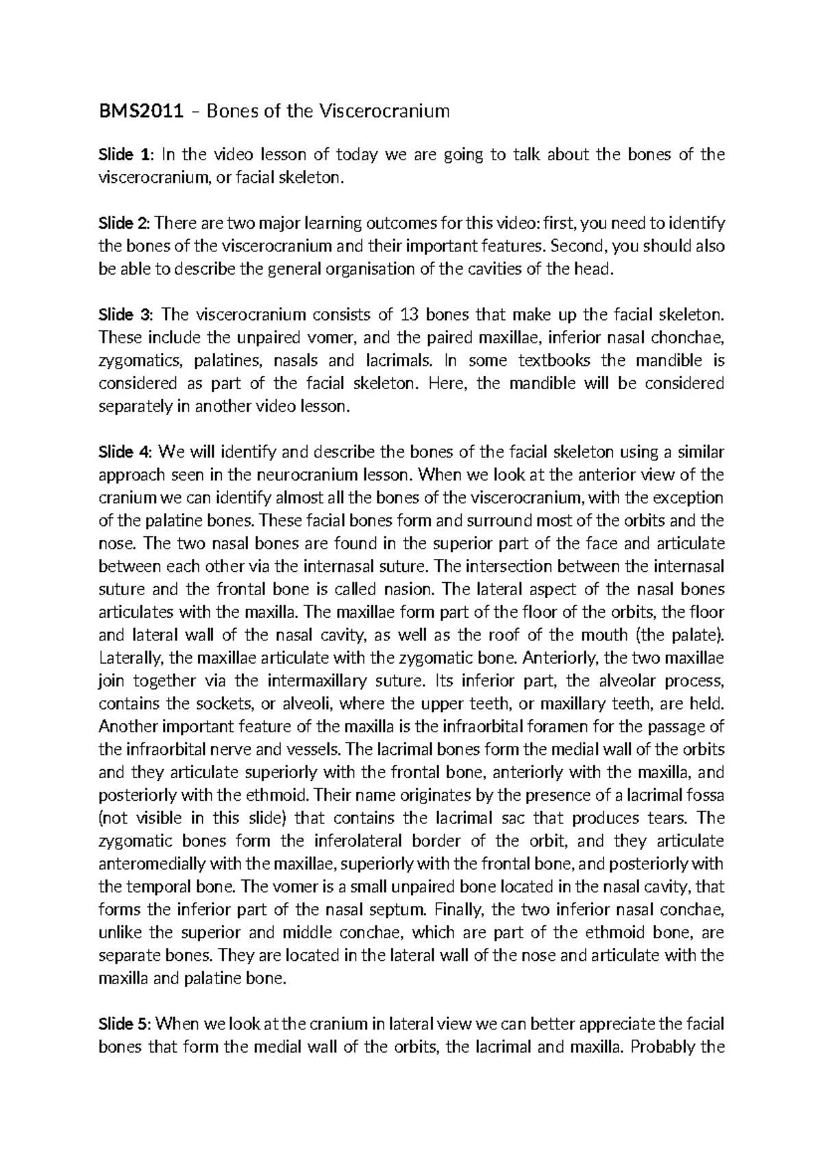 Lect. 17 - Bones of the Viscerocranium - Transcript - BMS2011 – Bones ...