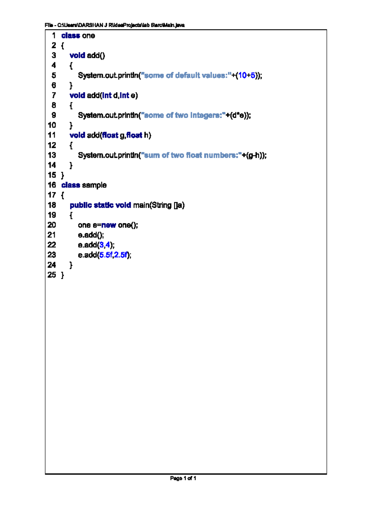 Lab 5 - LAB PROGRAMS - Computer applications - File J 1 class one 2 3 void add() 4 5 of default ...