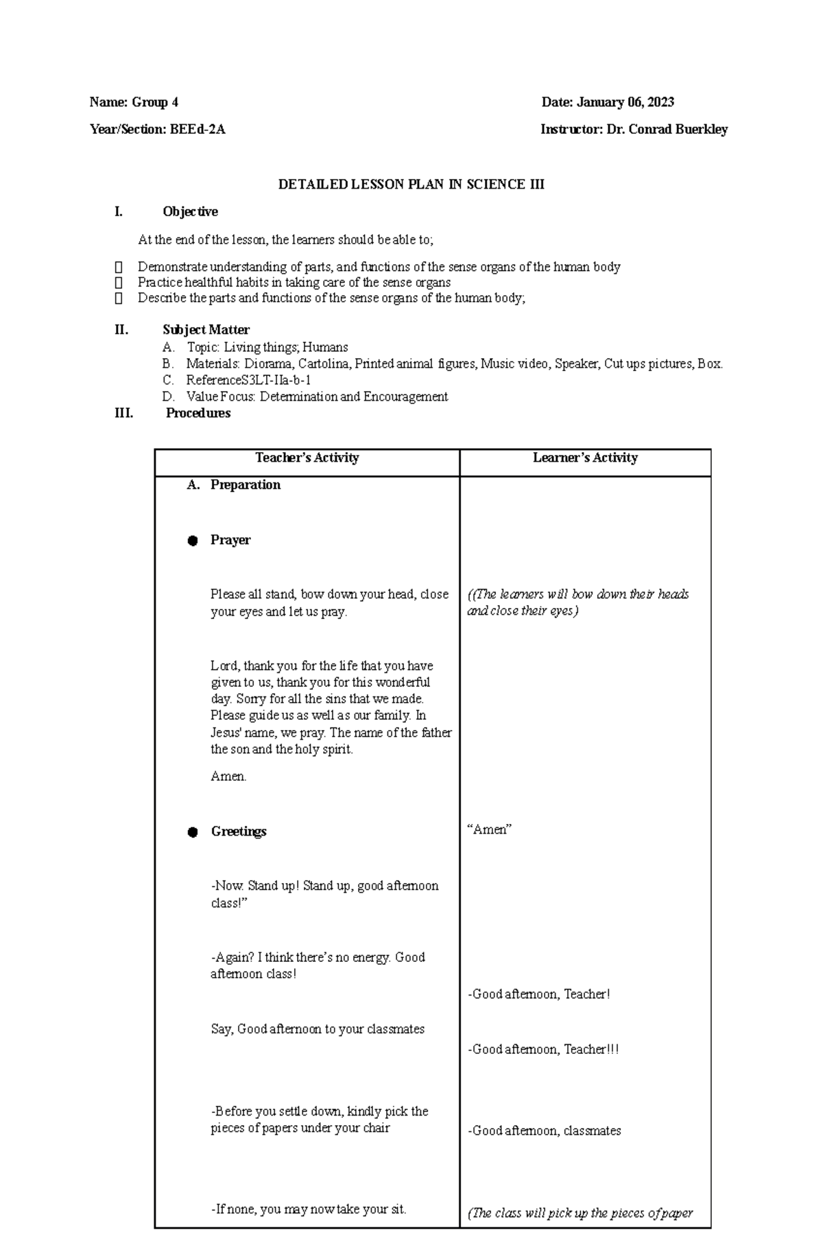 PCK101 Group-4-DLP - Detailed lesson plan - Name: Group 4 Date: January ...