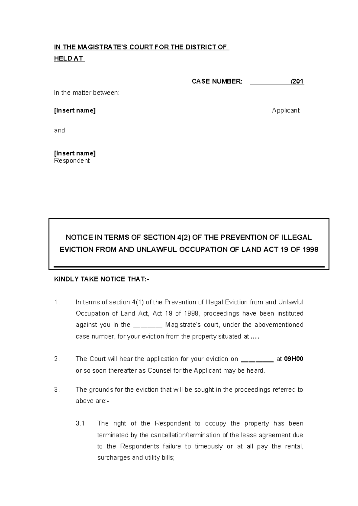Section 4 2 notice - civil - IN THE MAGISTRATE’S COURT FOR THE DISTRICT ...