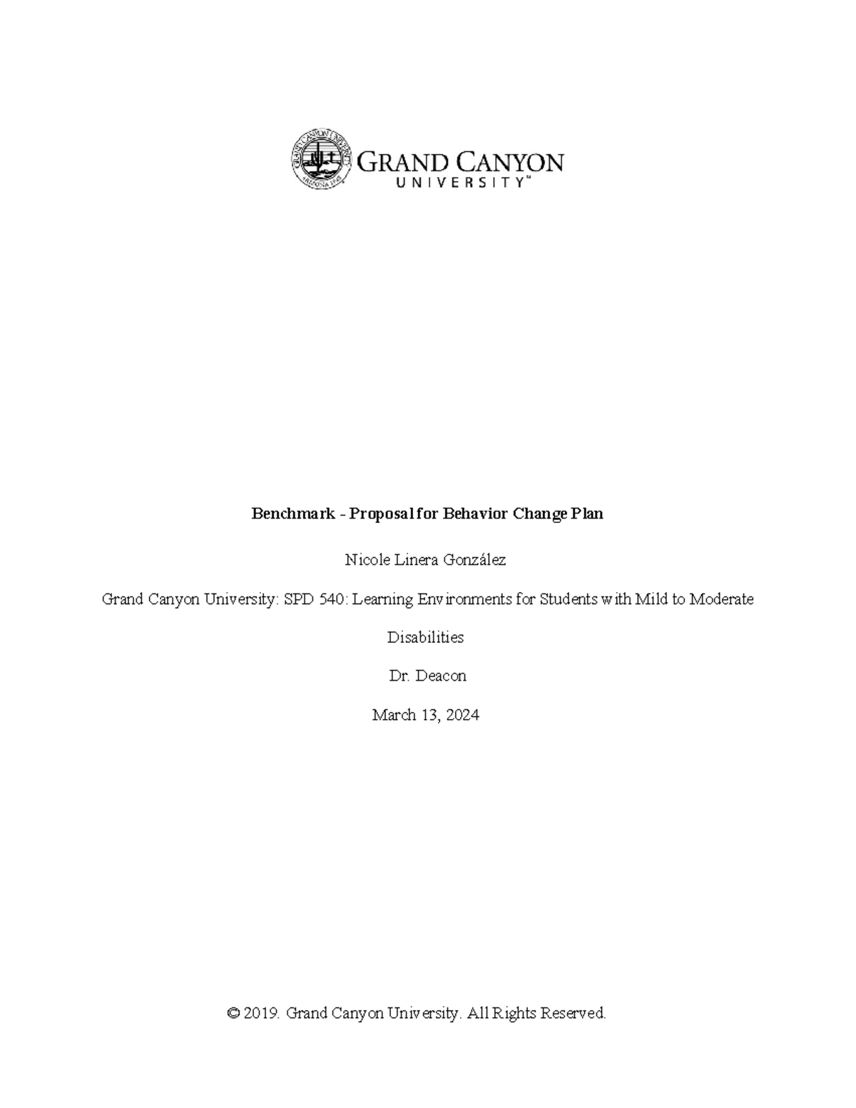 Behavior-Intervention-Plan-BIP Benchmark - Benchmark - Proposal for Behavior Change Plan Nicole ...
