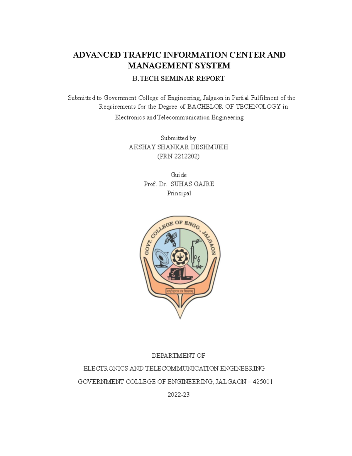 Seminar-Report 1225 - ;k/jbbbj;jb/jblkjb/,bj - ADVANCED TRAFFIC ...