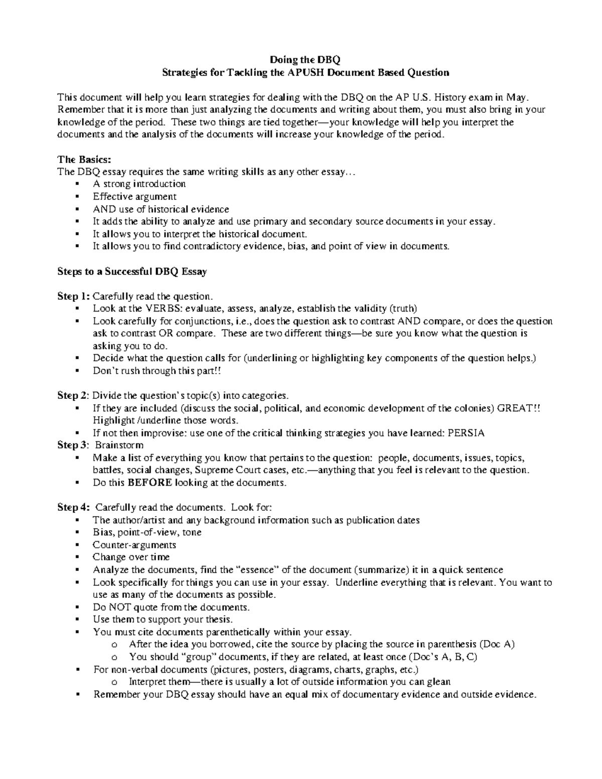 Doing the dbq student guide - Doing the DBQ Strategies for Tackling the ...