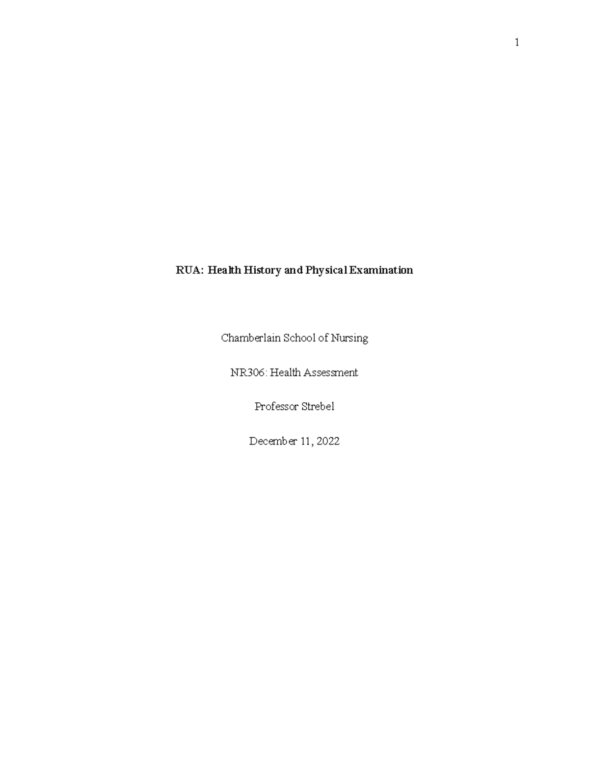 Healthassessment RUA - head to toe assessment paper - RUA: Health ...