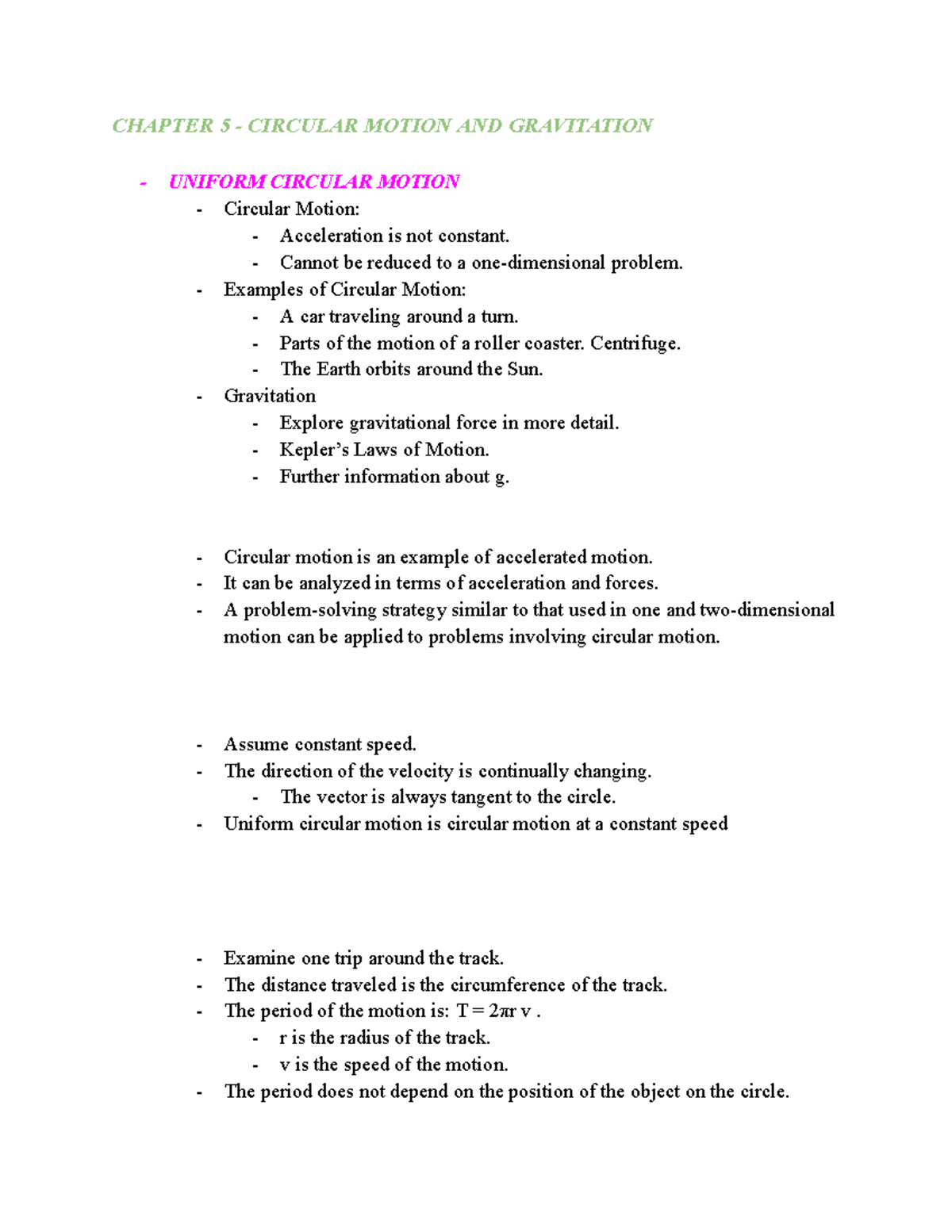 Chapter 5 - Physics - Google Docs1 - CHAPTER 5 - CIRCULAR MOTION AND GRAVITATION - UNIFORM ...