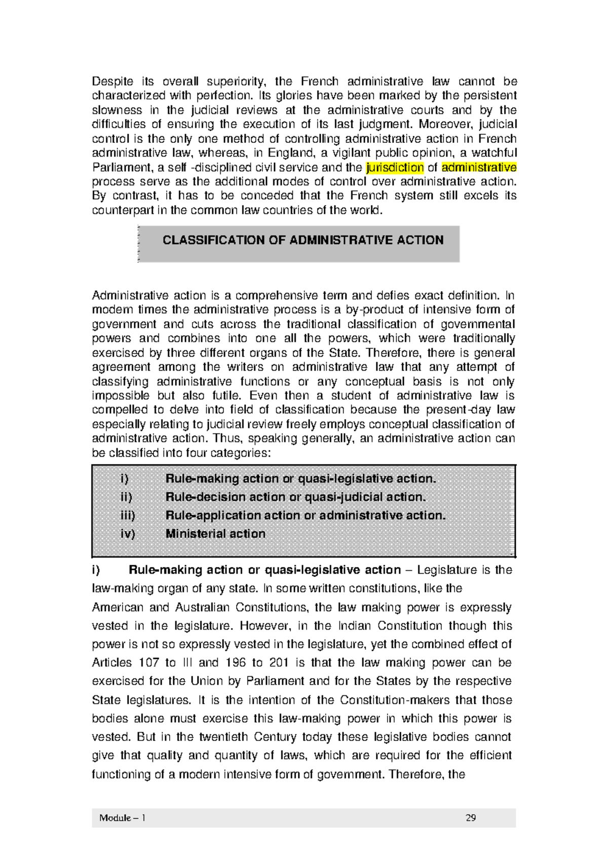 Admin Action - lecture notes - CLASSIFICATION OF ADMINISTRATIVE ACTION ...