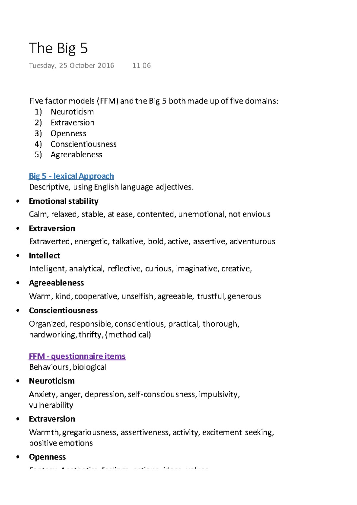 The Big 5 - The Big 5 Tuesday, 25 October 2016 11:06 Five factor models ...