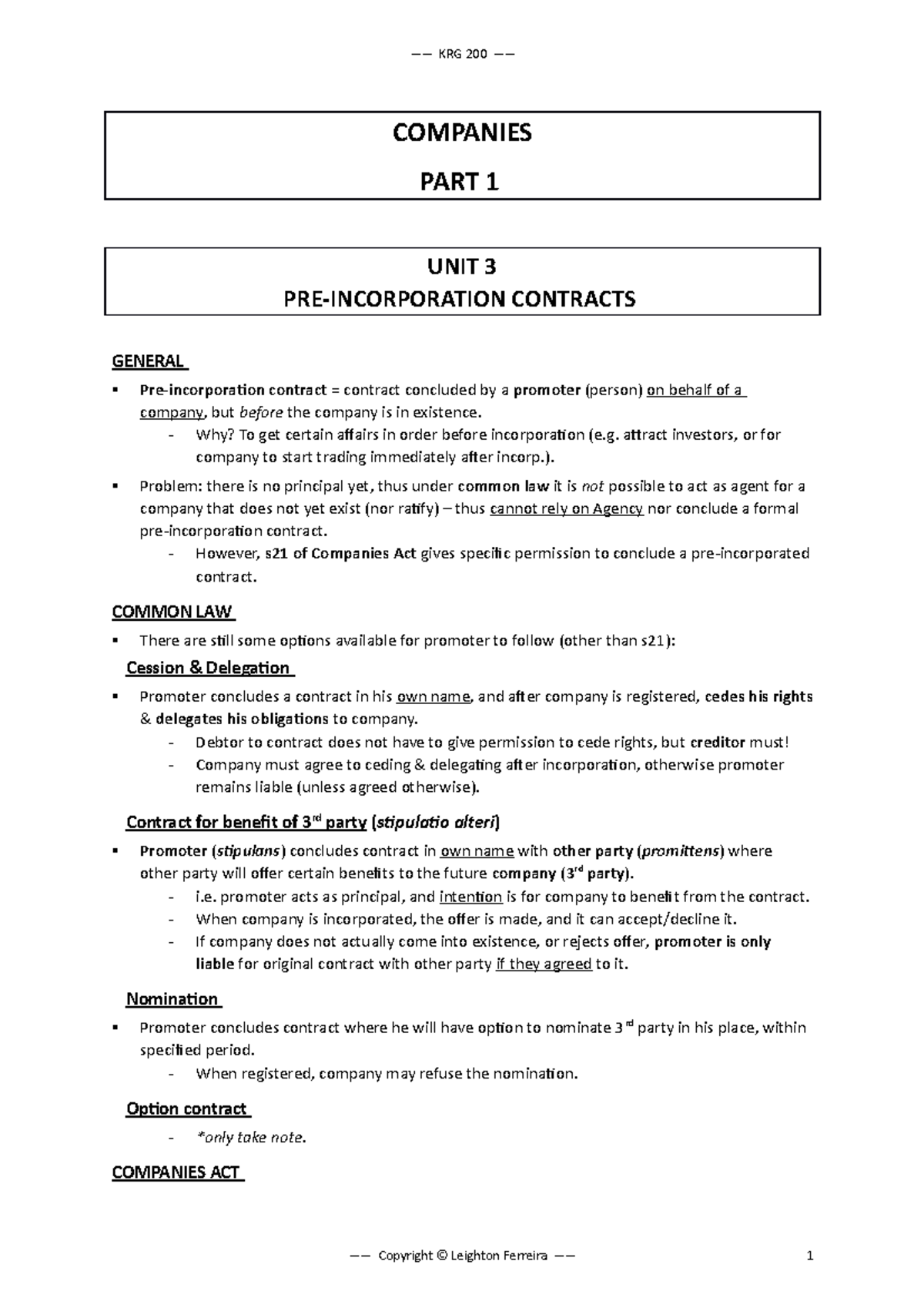Companies Part 1 (Unit 3)[7289] - KRG 200 COMPANIES PART 1 UNIT 3 PRE ...