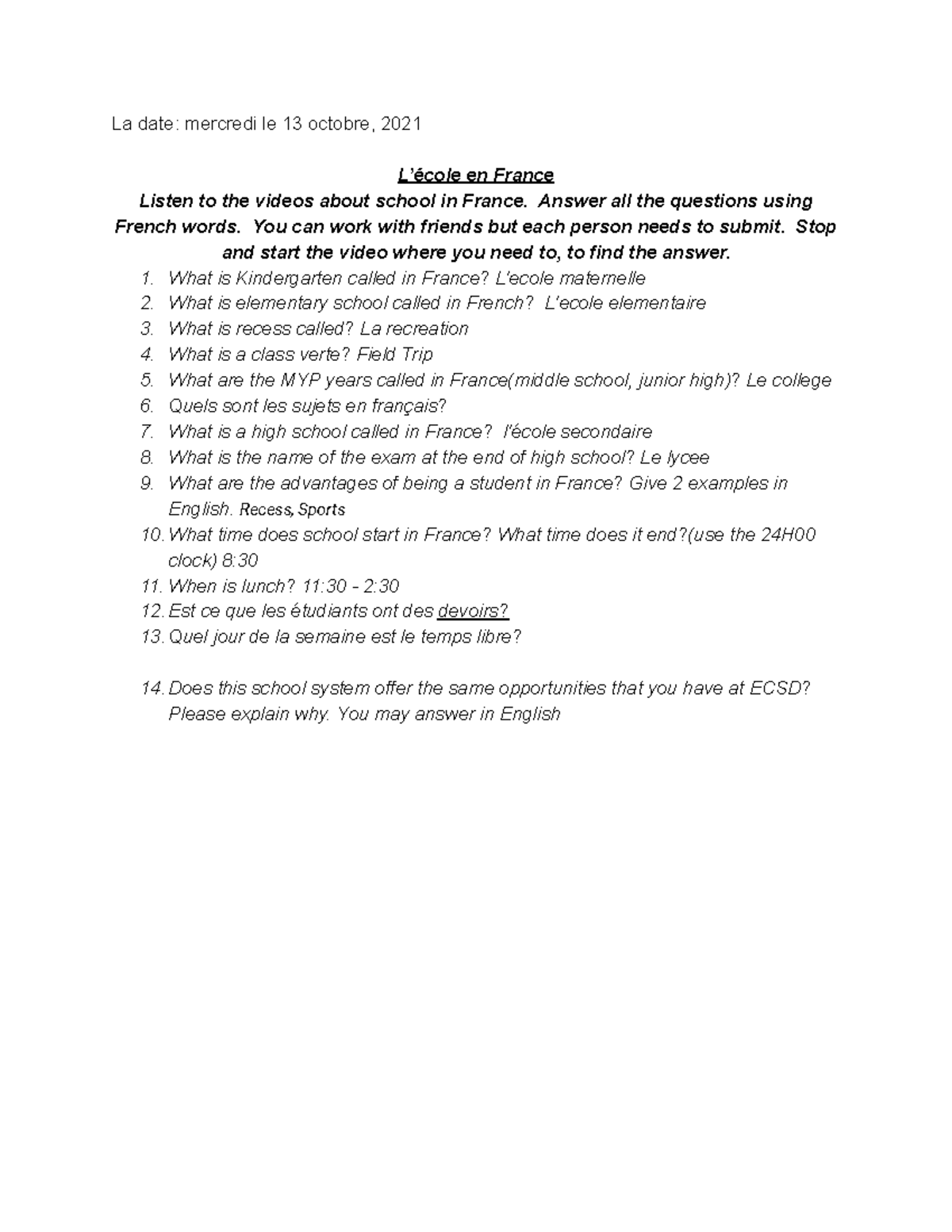 Ephraim Richard - Copy of L'école en France - La date: mercredi le 13 ...