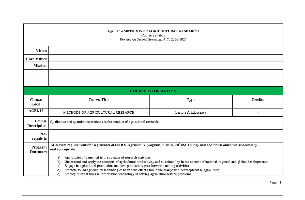 Methods OF Agricultural Research - Agri. 17 – METHODS OF AGRICULTURAL ...