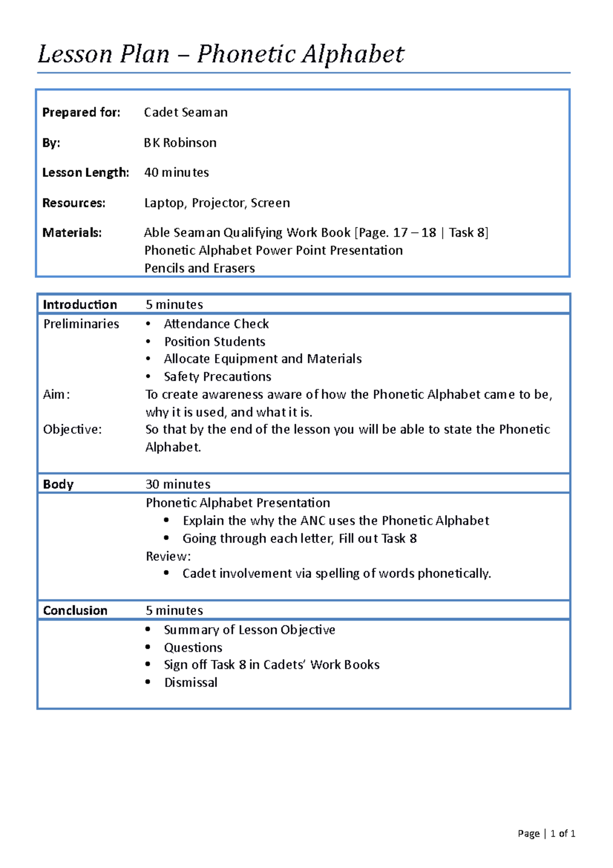 Lesson Plan Phonetic Alphabet Lesson Plan Phonetic Alphabet
