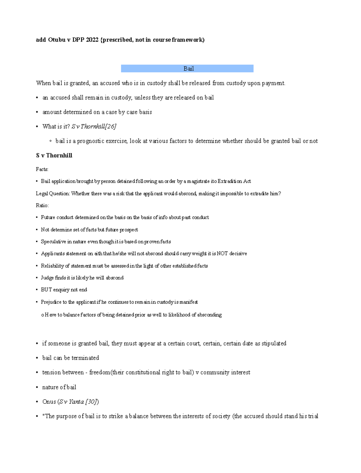 Chapter 10 Bail - These are notes from the slides as well as what the ...