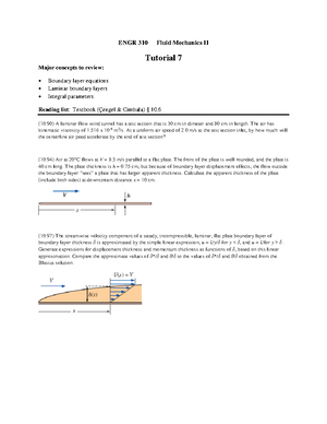 ENGR 310 - Tutorial 3 - student - ENGR 310 Fluid Mechanics II Tutorial 3 Major concepts to ...