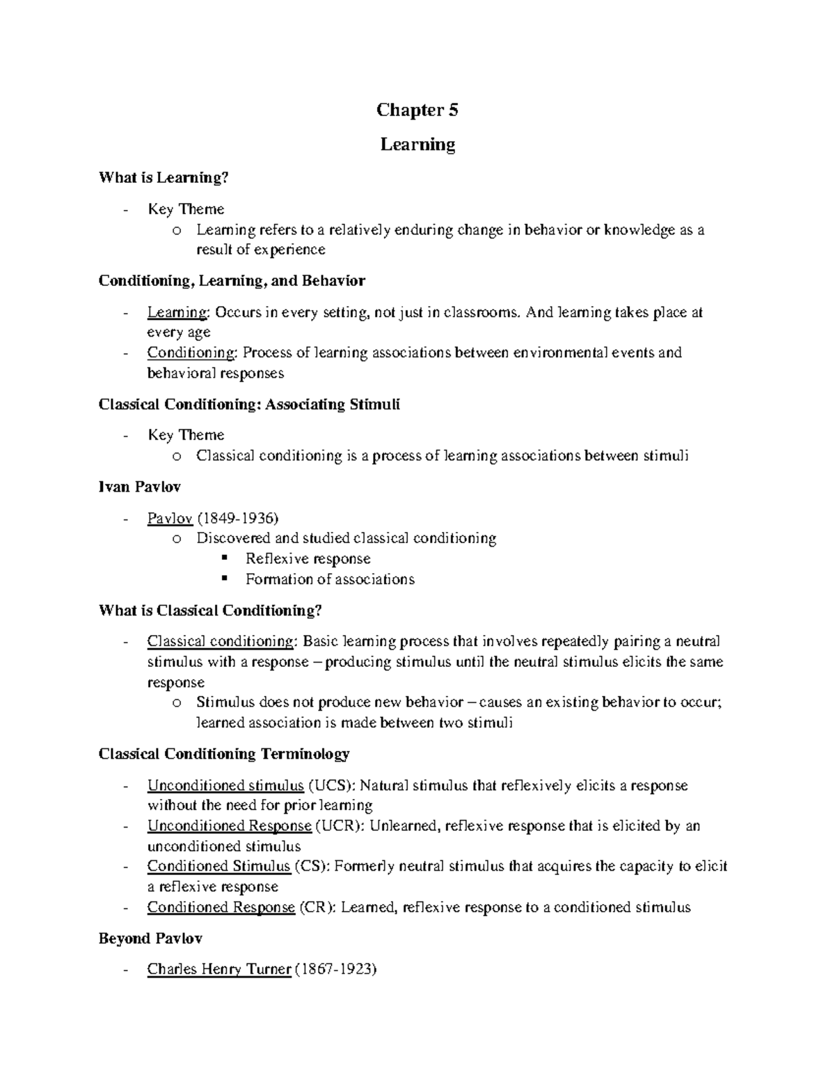 Psyc 201 - Chapter 5 leanring notes - Chapter 5 Learning What is ...