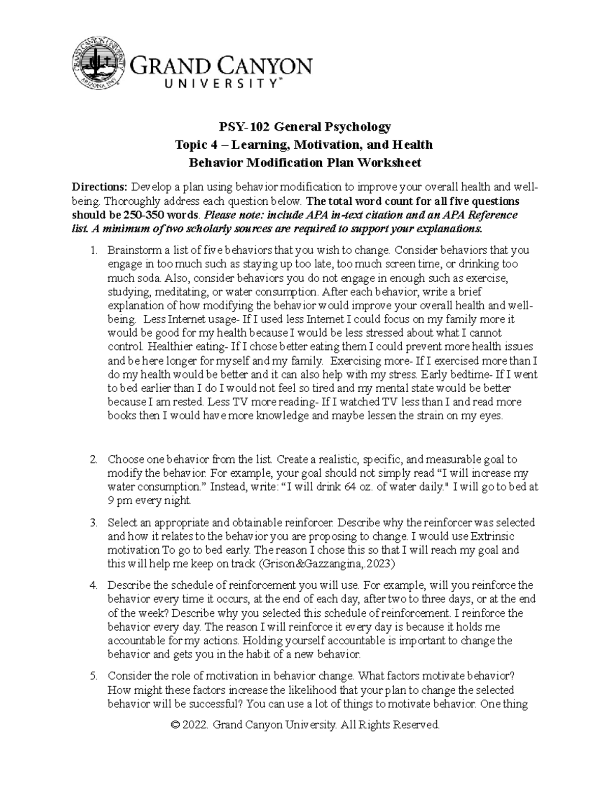 PSY-102-RS-T4-Behavior Modification Plan - PSY-102 General Psychology ...