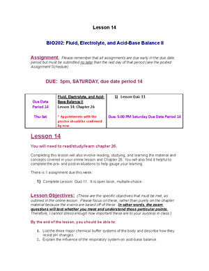Fluid, Electrolyte, Acid-Base Balance - Lesson 13 BIO202: Fluid ...