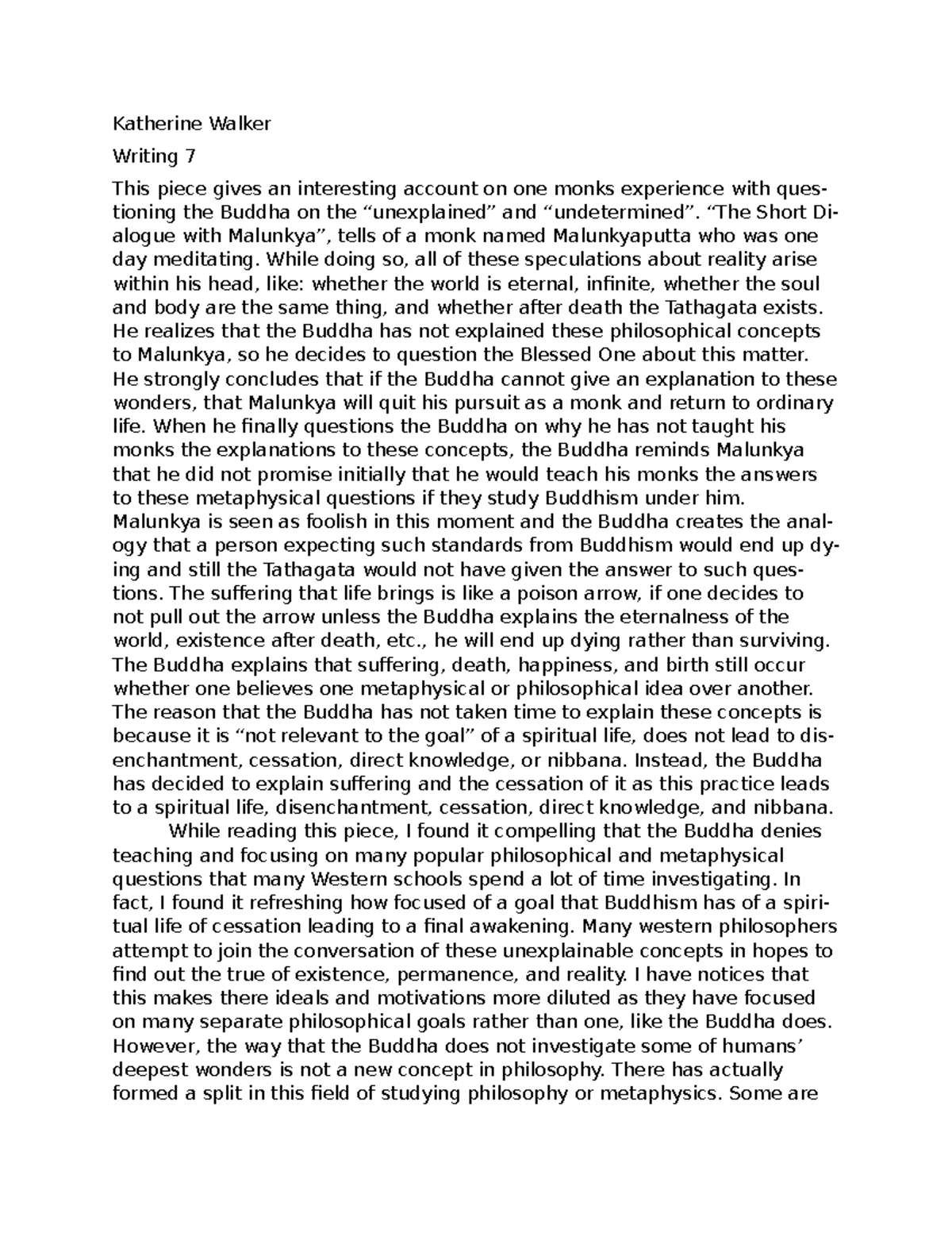 Bp7 - Grade: A - Katherine Walker Writing 7 This piece gives an ...
