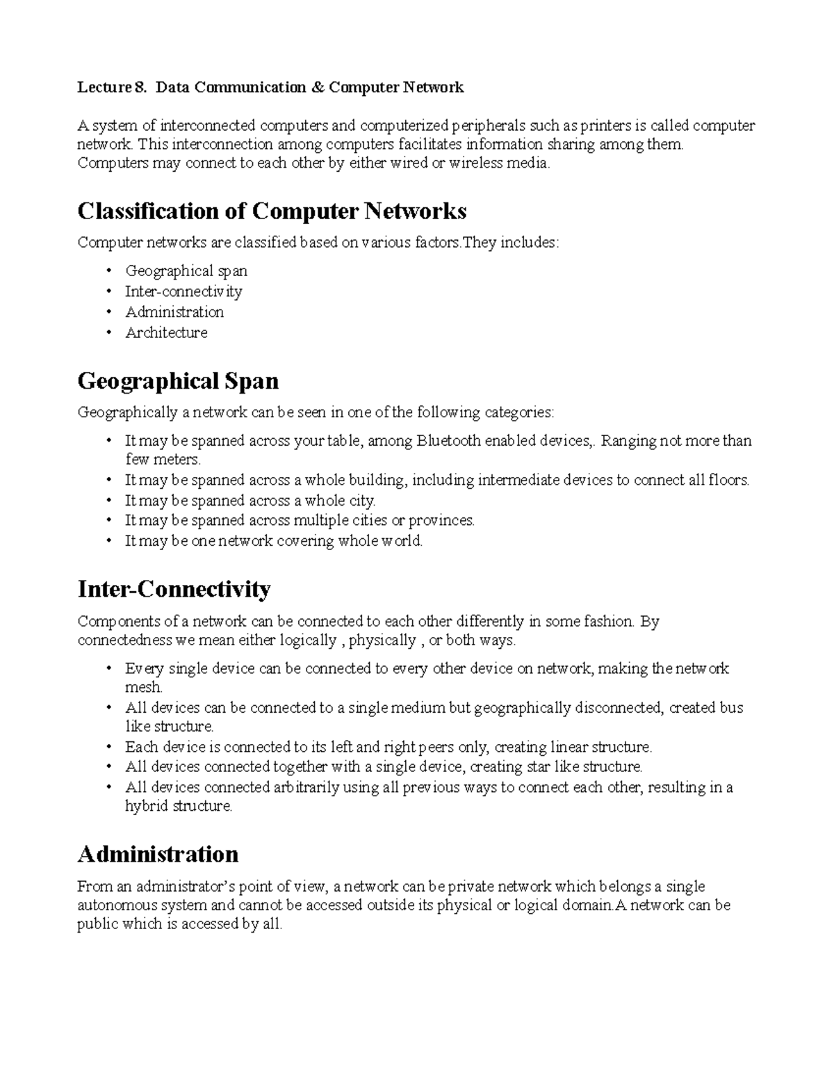 Lecture 8 - Lecture 8. Data Communication & Computer Network A system ...
