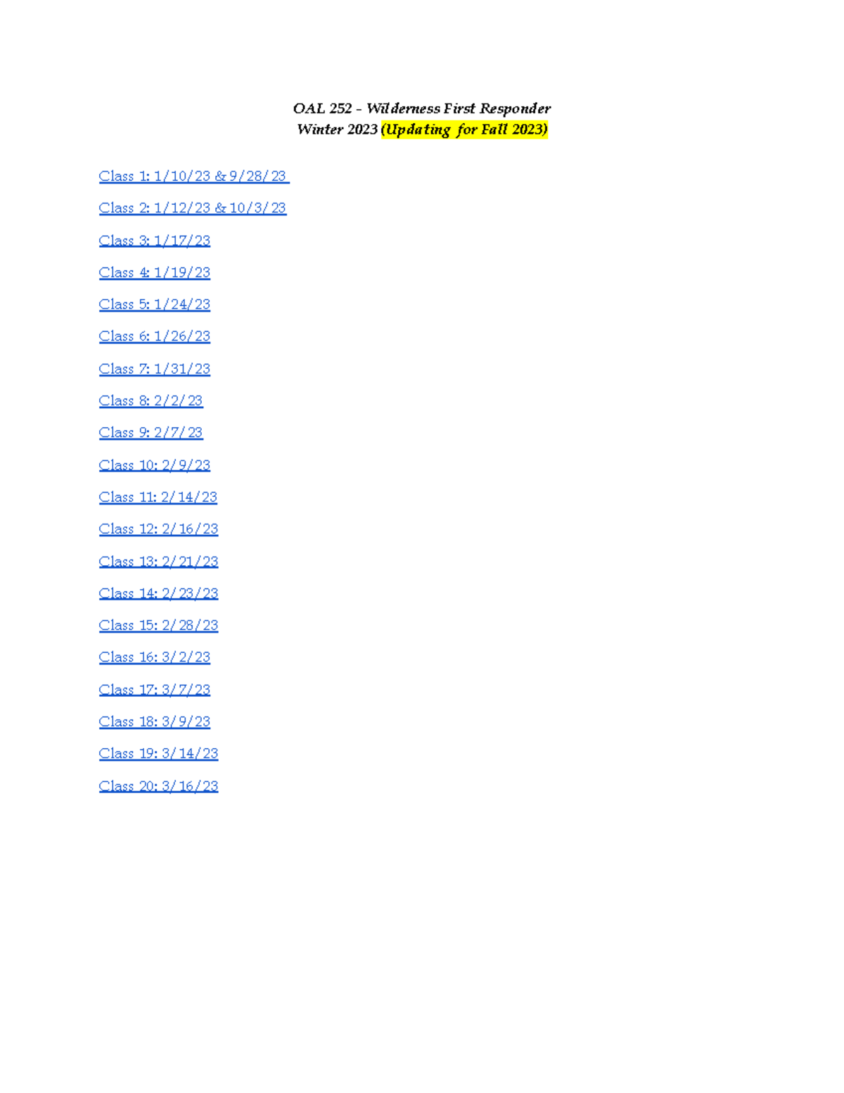 OAL 252 - WFR Class Notes - OAL 252 - Wilderness First Responder Class ...