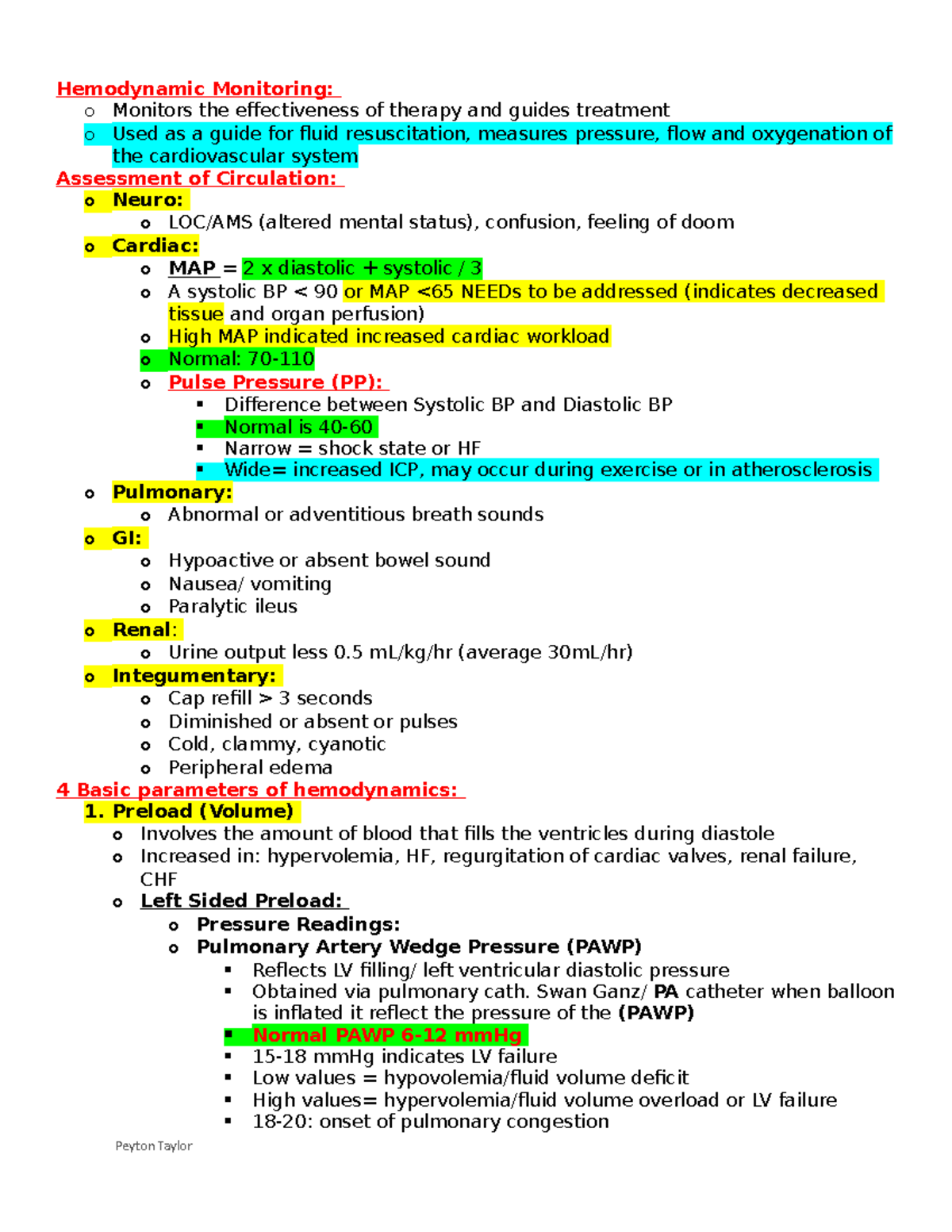 WEEK 4-6 - notes - Hemodynamic Monitoring: o Monitors the effectiveness ...