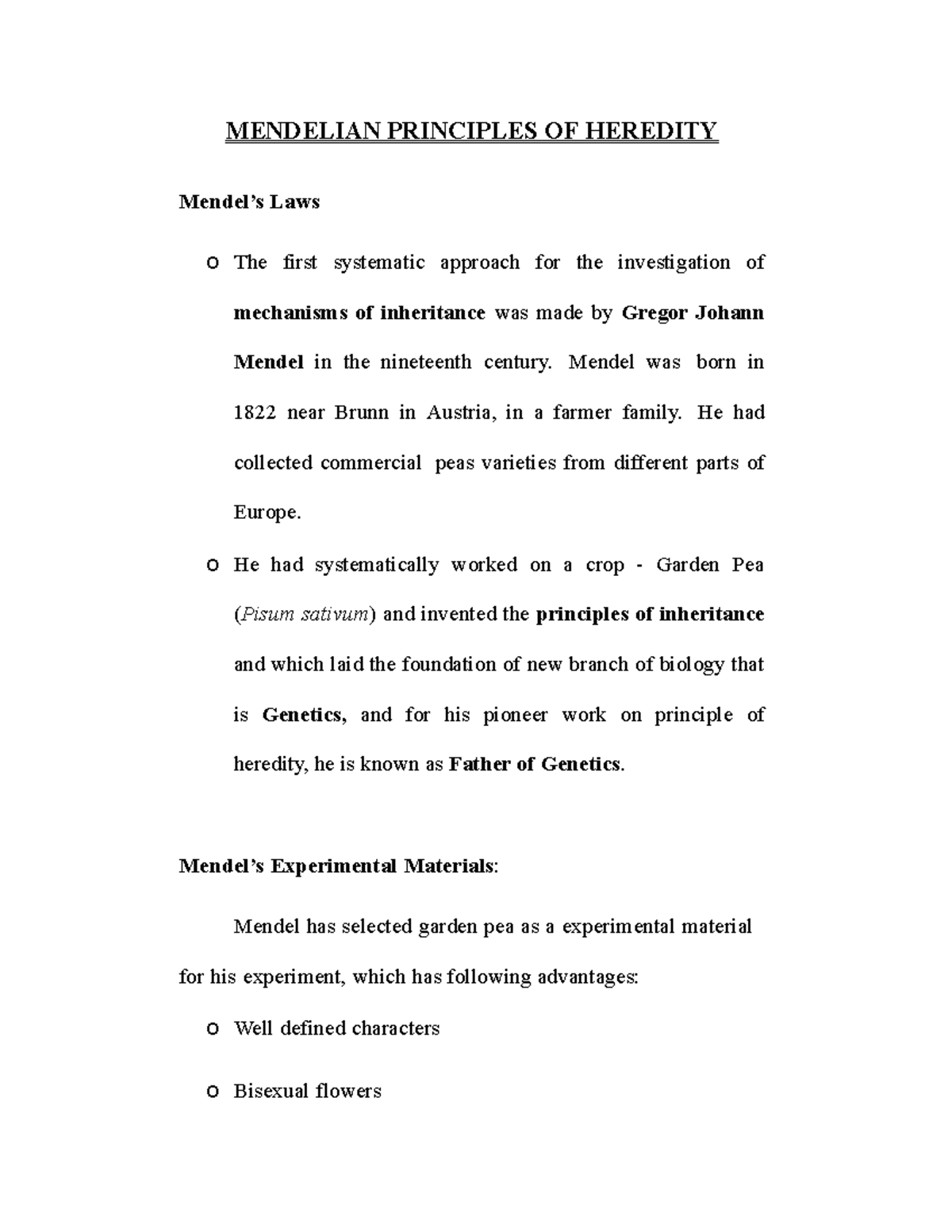 Mendelian Principles of Heredity - MENDELIAN PRINCIPLES OF HEREDITY ...