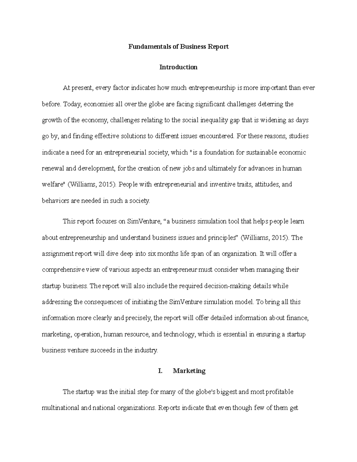 Simventure - study material - Fundamentals of Business Report ...