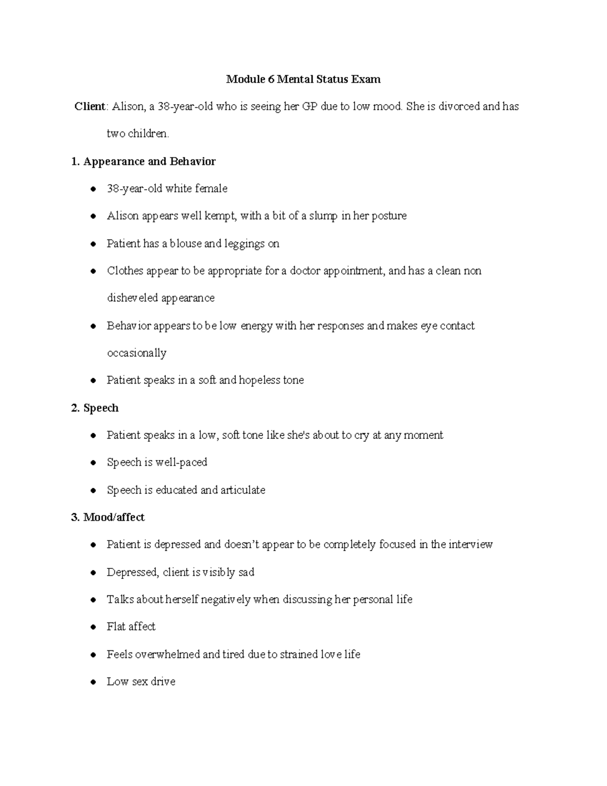Module 6 Mental Status Exam - Module 6 Mental Status Exam Client ...