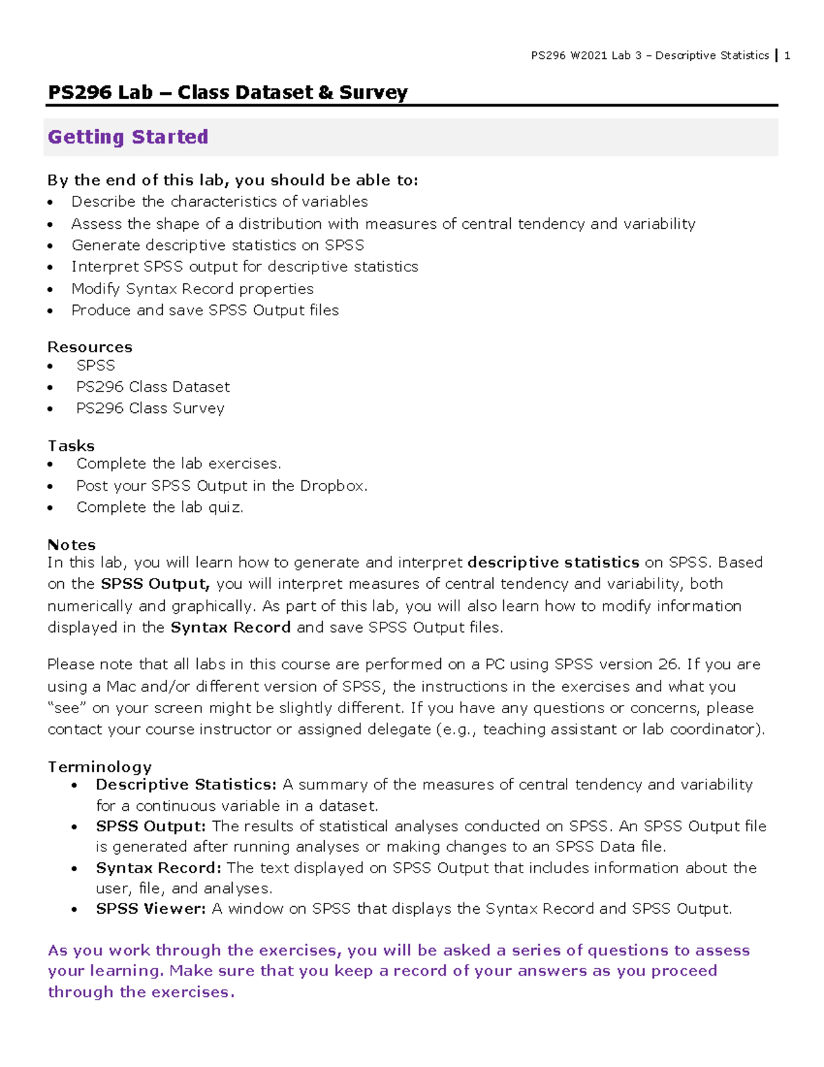 PS296 W2021 LAB 3 - Descriptive Statistics - PS296 Lab – Class Dataset & Survey Getting Started ...