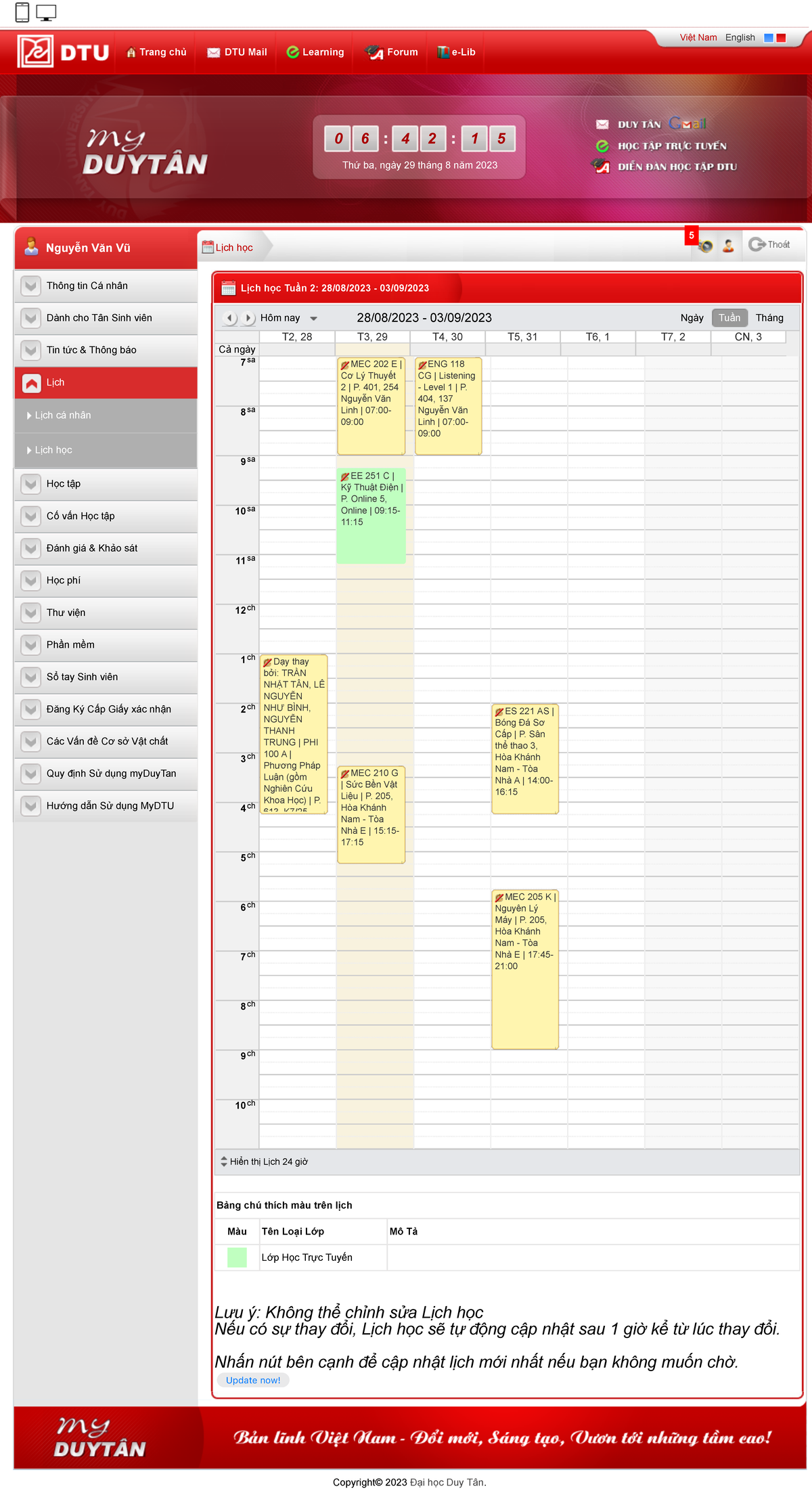 Lịch học 3 - Hkhg - Nguyễn Văn Vũ Thông tin Cá nhân Dành cho Tân Sinh ...