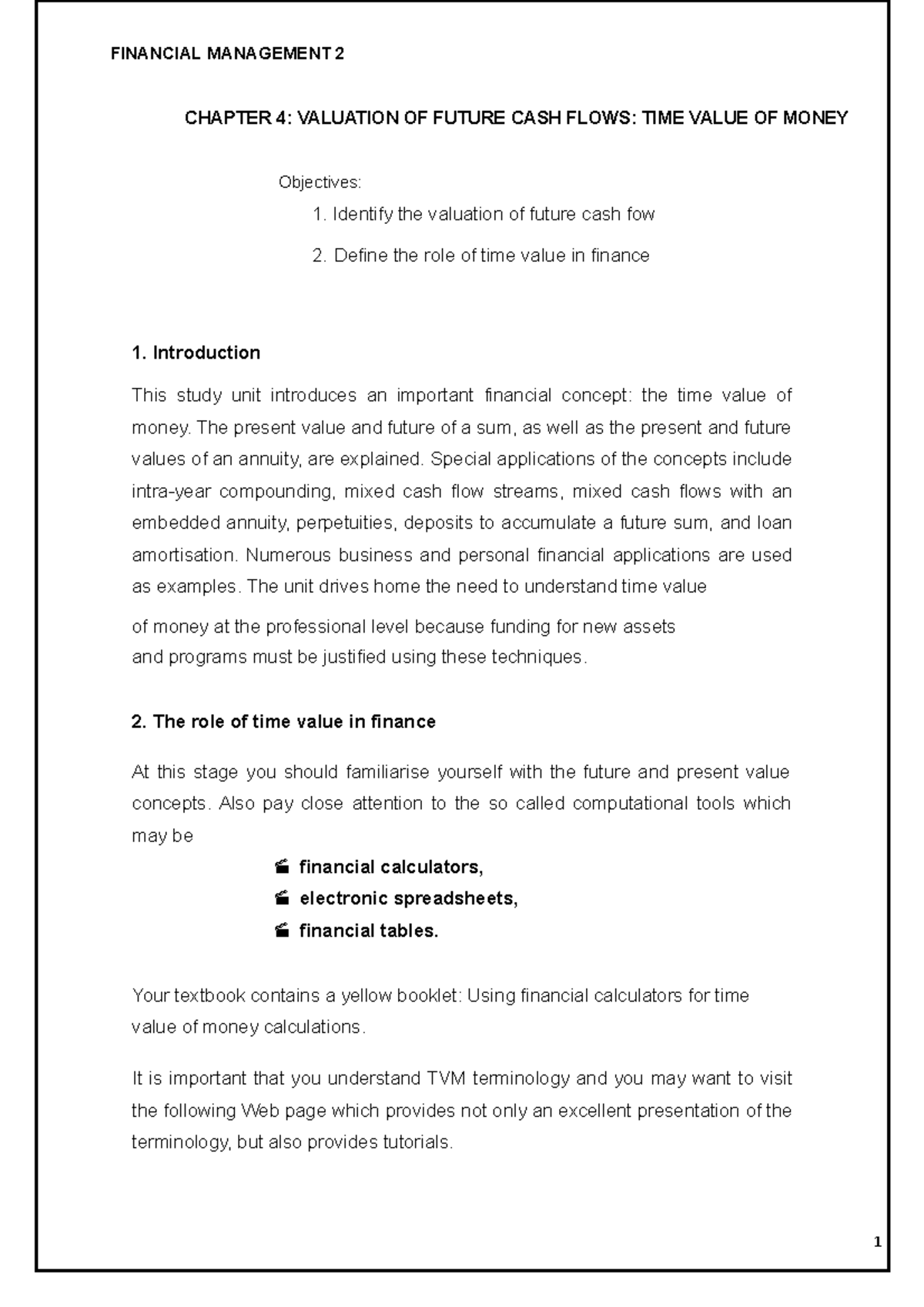 (FM02)- Chapter 4 Valuation OF Future CASH Flows TIME Value OF Money ...