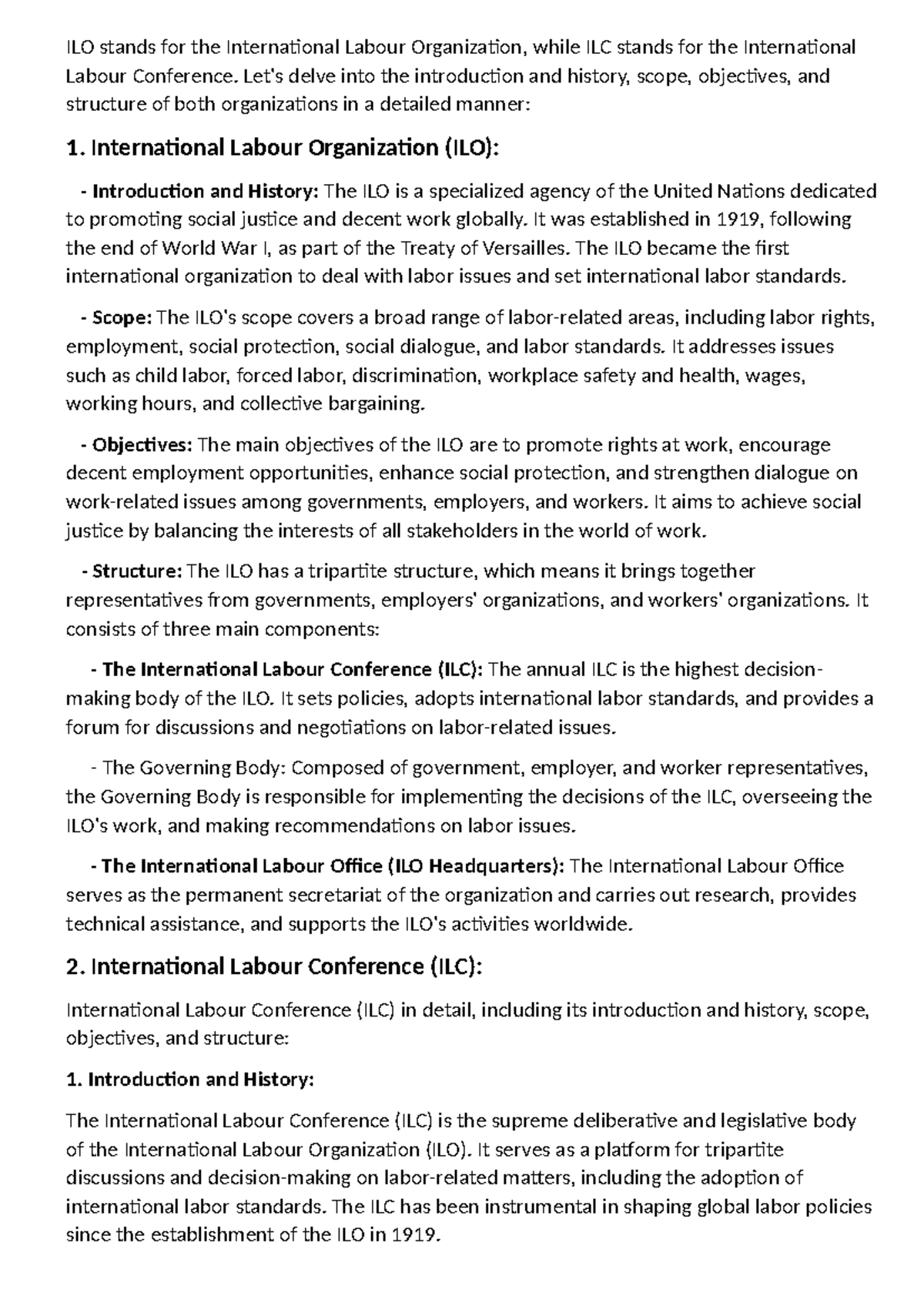 ILO & ILC intro history scope objectives & Structure - ILO stands for ...