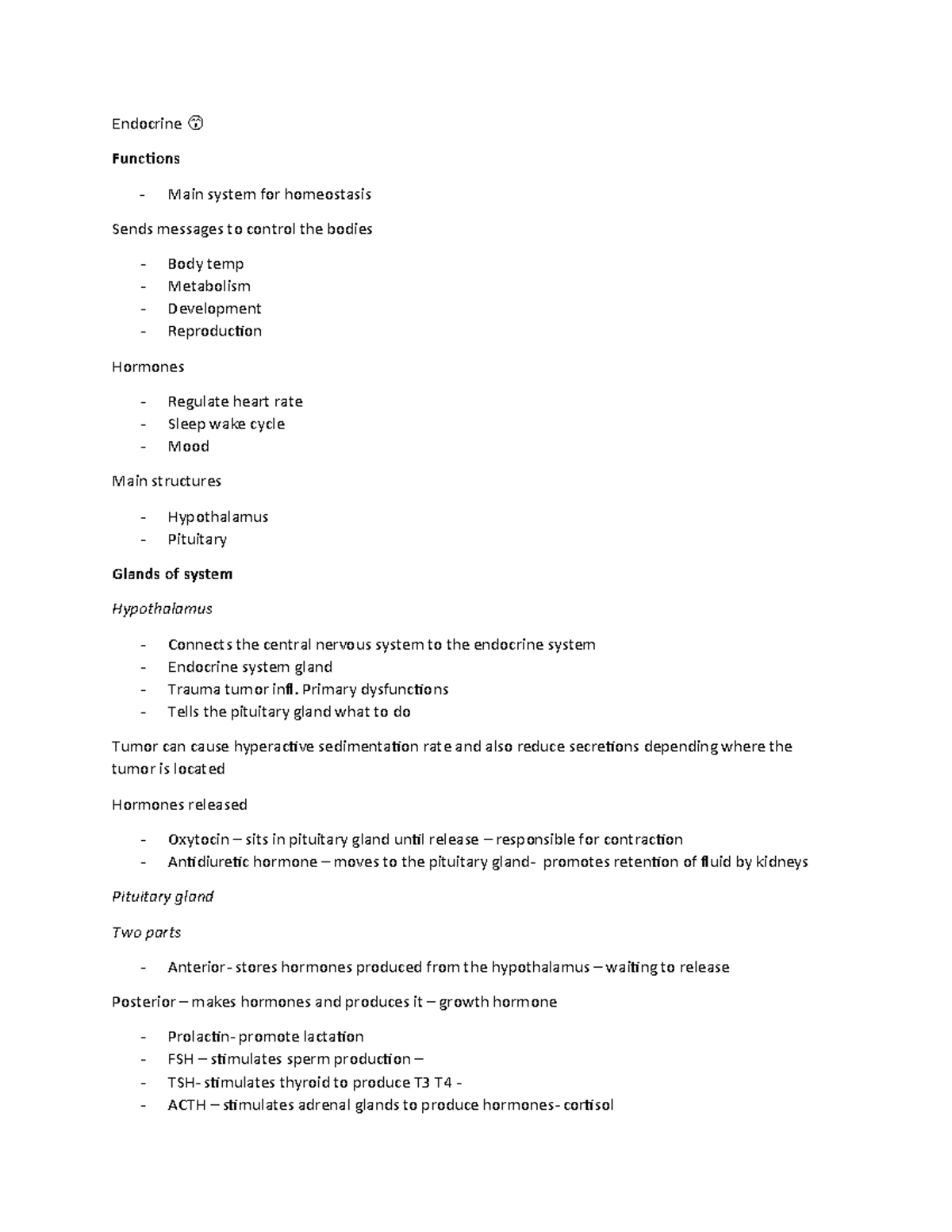 Endocrine lecture - study guide - NUR 106 - LCCC - Studocu