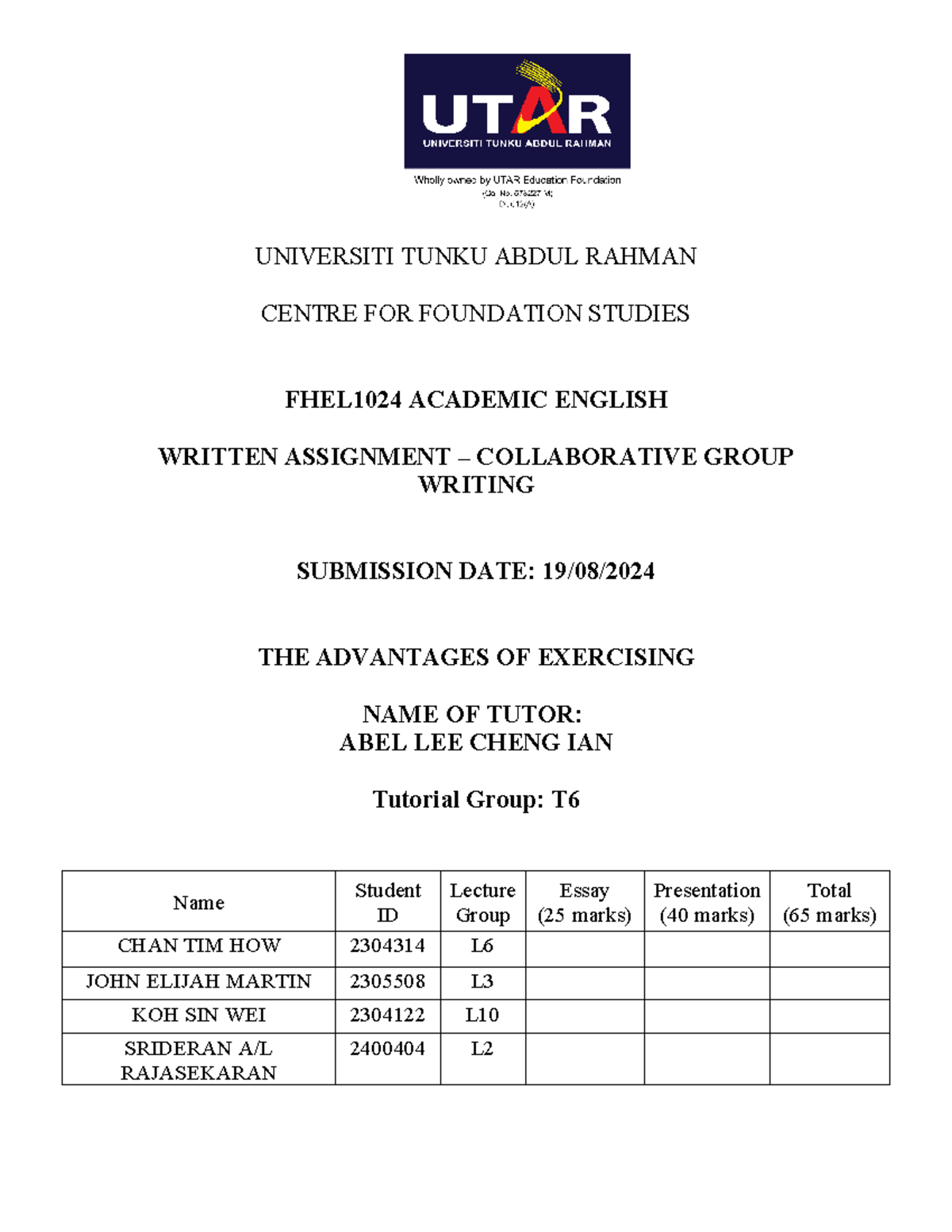 Academic English Assignment Universiti Tunku Abdul Rahman Centre For