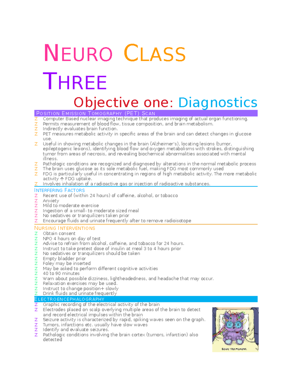 Neuro III - medical surgical - NEURO CLASS THREE Objective one ...