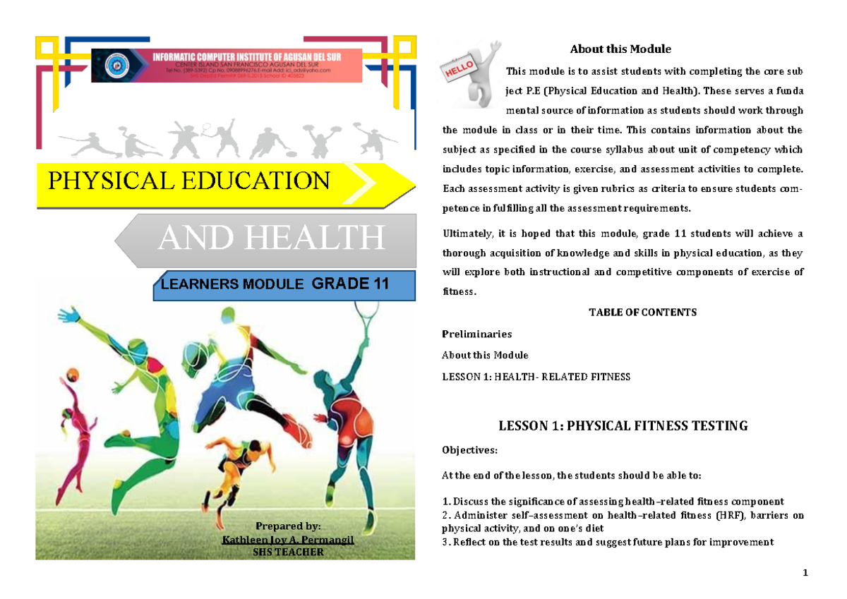 1ST Quarter-pe grade 11 - PHYSICAL EDUCATION AND HEALTH LEARNERS MODULE ...