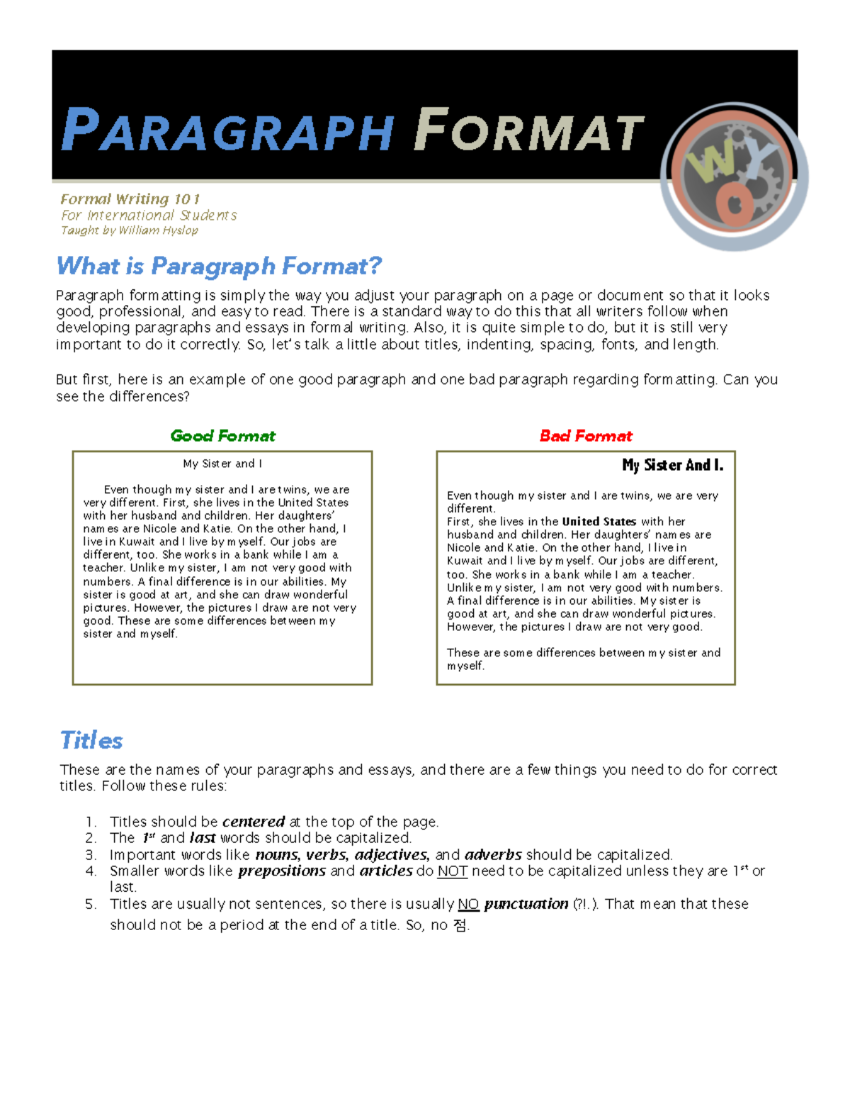 1. Paragraph Format Worksheet - Formal Writing 101 For International ...