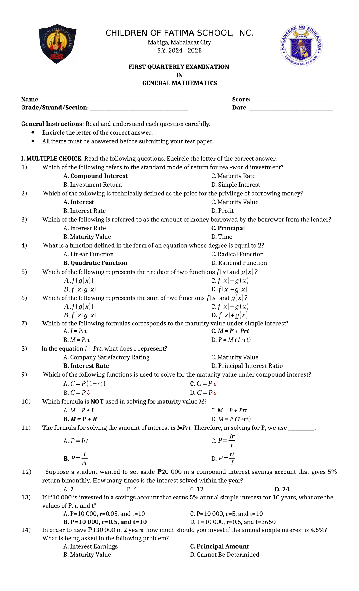 Final- Examination-IN-GEN MATH- Gabriel - CHILDREN OF FATIMA SCHOOL ...