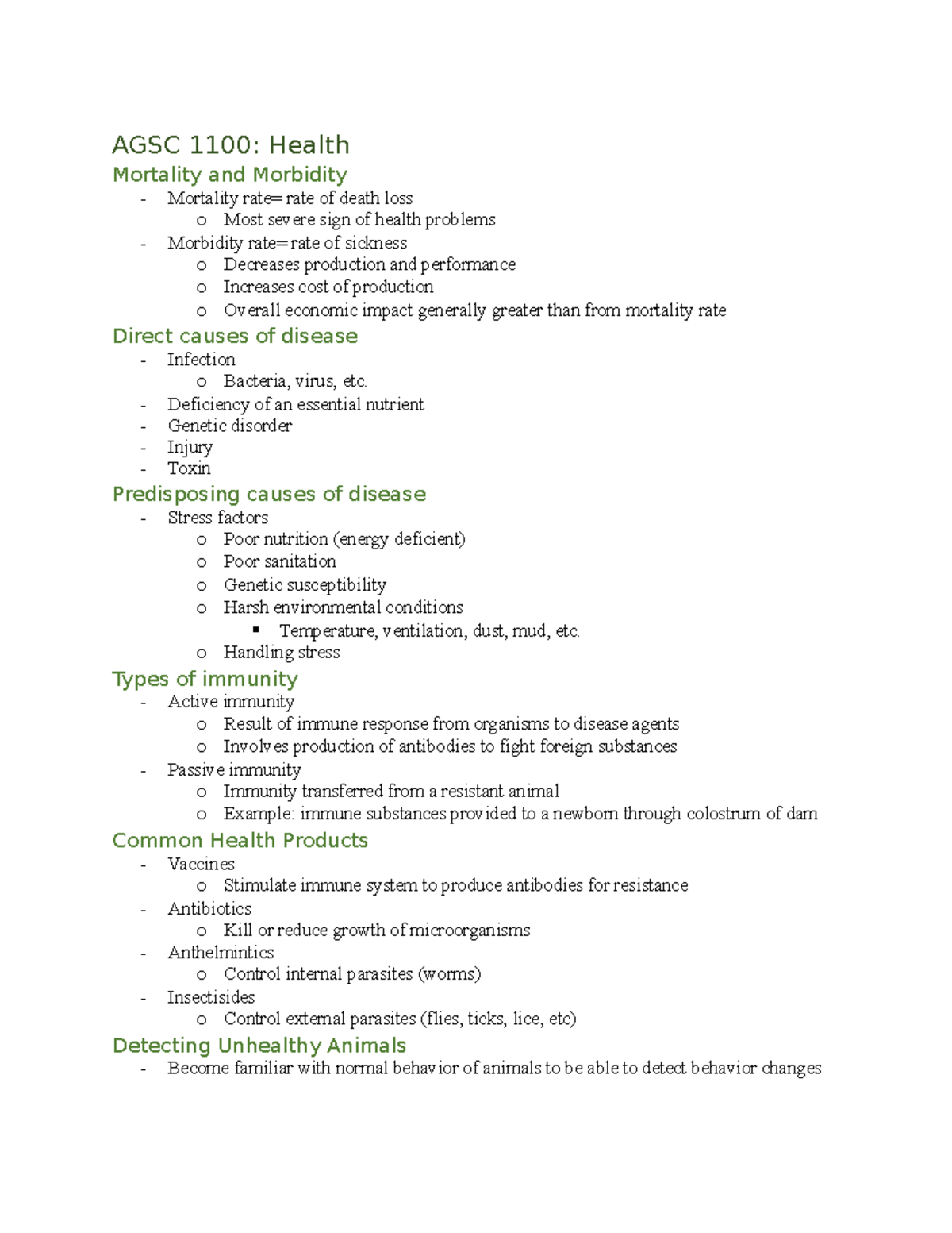 AGSC 1100: Health - AGSC 1100: Health Mortality and Morbidity Mortality ...
