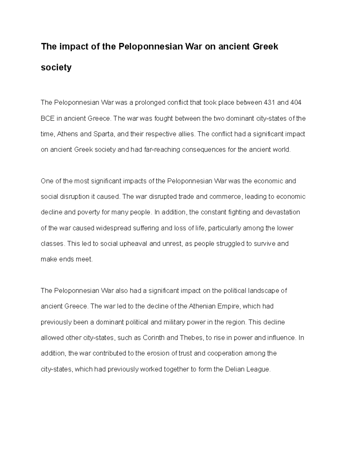 The impact of the Peloponnesian War on ancient Greek society - The ...