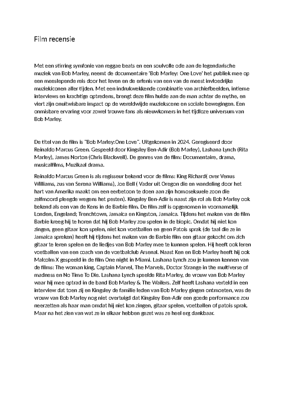 Filmrecensie - Fil recensie over Bob Marley one love - Film recensie Met een stirring symfonie ...