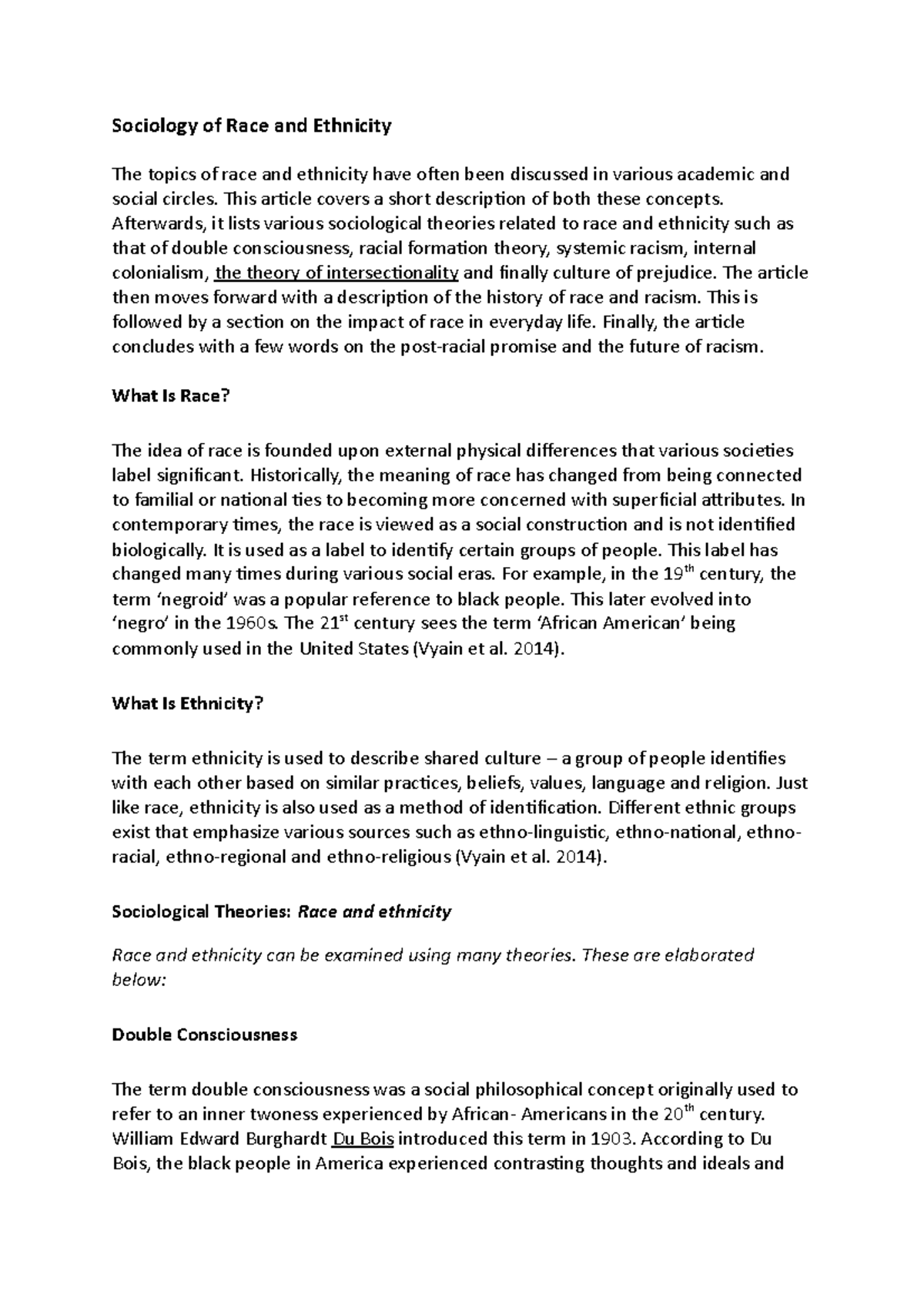 Sociology of Race and Ethnicity - This article covers a short ...