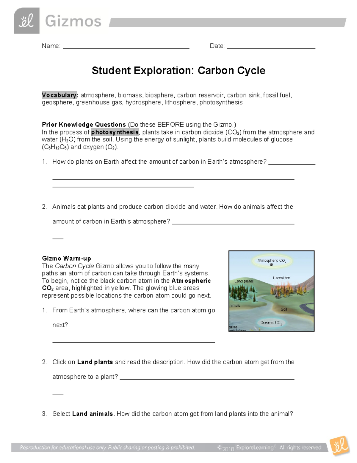 Carbon Cycle SE 1 - Aquatic science - Name: Date: Student Exploration ...