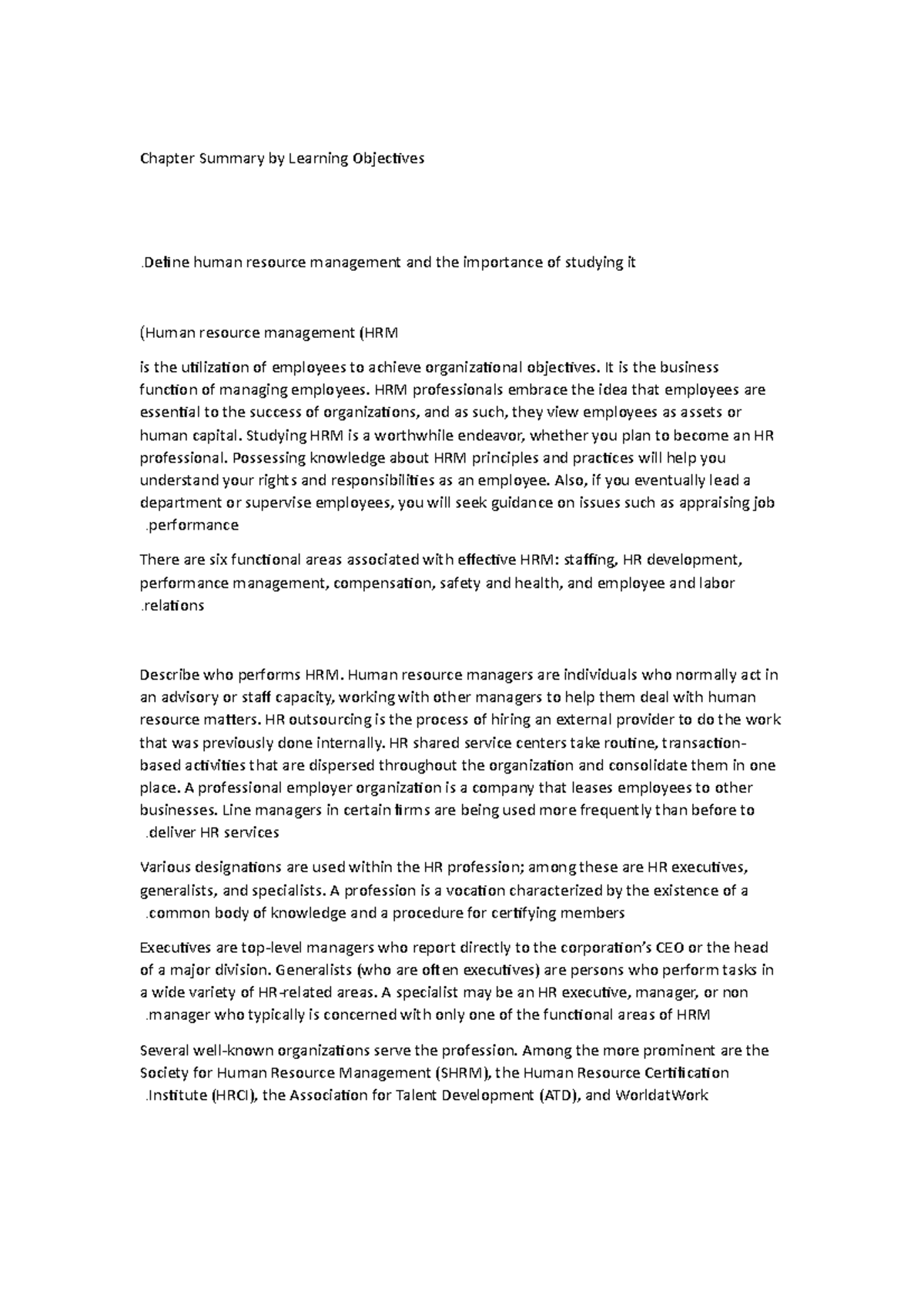 Chapter Summary by Learning Objectives 1 - Define human resource ...