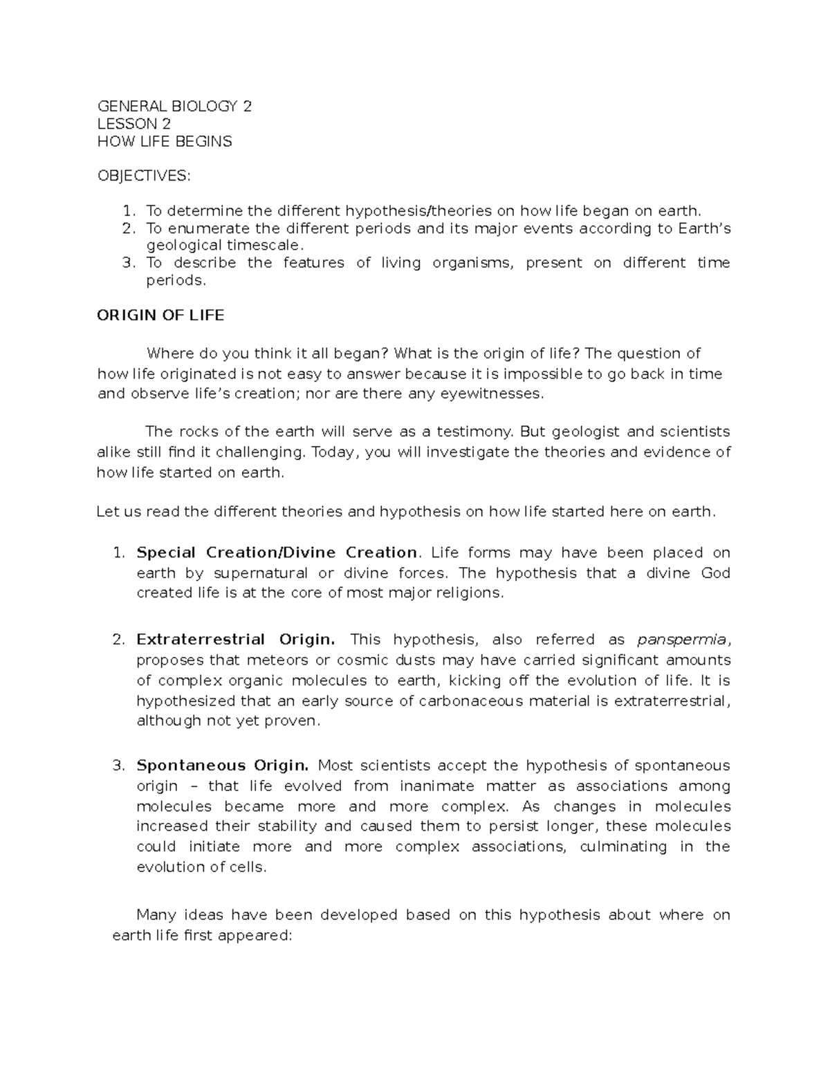 Gen Bio 1 Lesson 2 - GENERAL BIOLOGY 2 LESSON 2 HOW LIFE BEGINS ...