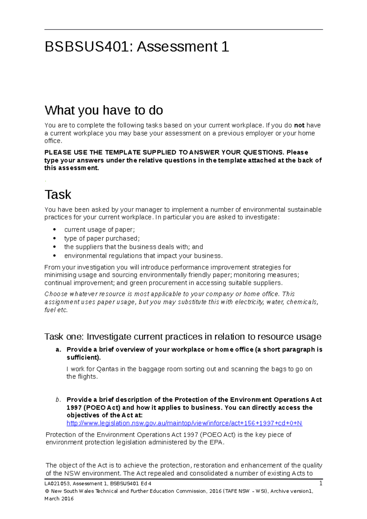 LA021053 Assn1 Bsbsus 401 Ed41.docx - BSBSUS401: Assessment 1 What you ...