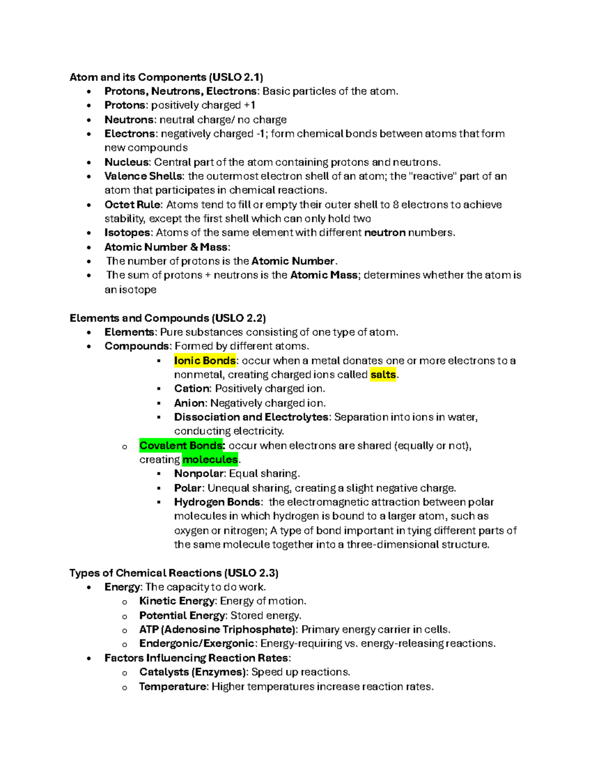 Unit 2 Theory - Class notes plus key concepts to remember - Atom and ...