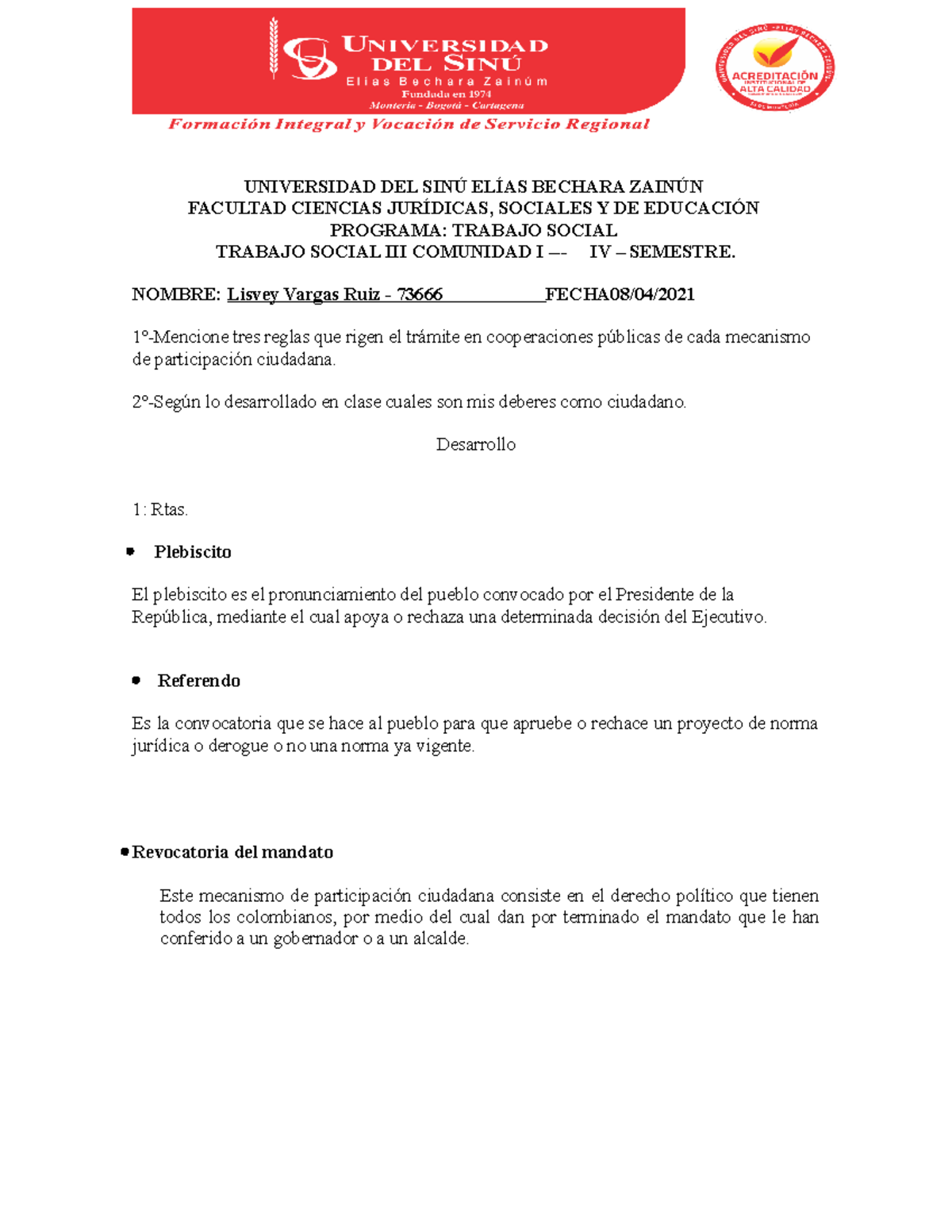 QUIZ T.S. Comunidad - Lisvey Vargas RUIZ - UNIVERSIDAD DEL SINÚ ELÍAS ...