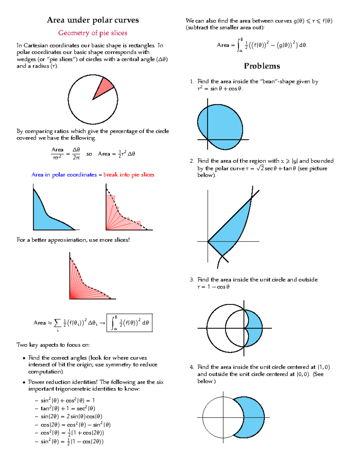 11 guide - Notes for Exam 1 - Area under polar curves Geometry of pie ...
