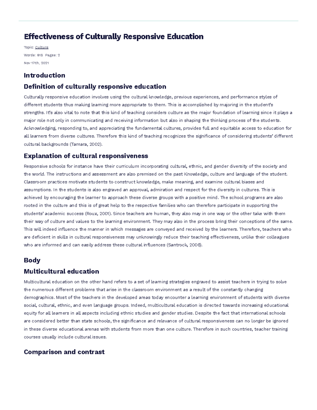 Effectiveness of Culturally Responsive Education Free Essay Example ...